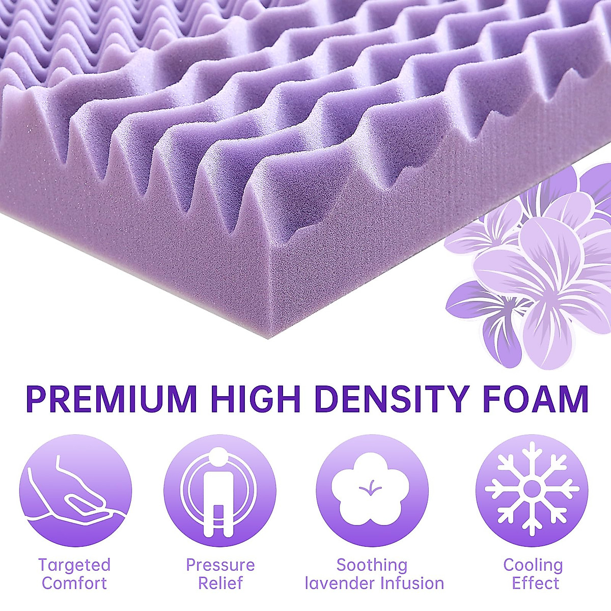 MUXHOMO 3 Inch 7-Zone Twin Mattress Topper, Egg Crate Foam Mattress Topper Twin Size for Back Pain, Lavender Cooling Gel Infused Bed Pad, CertiPUR-US and Oeko-TEX Certification (38"×75")