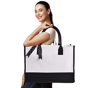 Aduewik 8 Pack Canvas Tote Bags Initial Classic Black and White Present Bag Personalized Canvas Beach Bag for Wedding, Birthday, Beach, Holiday