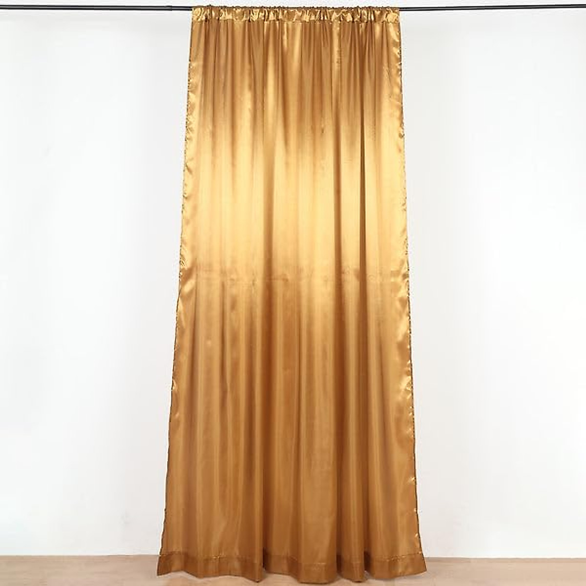 Efavormart 8ftx10ft Gold Satin Curtain Panel Backdrop Drapes, Photo Booth Backdrop with Rod Pocket