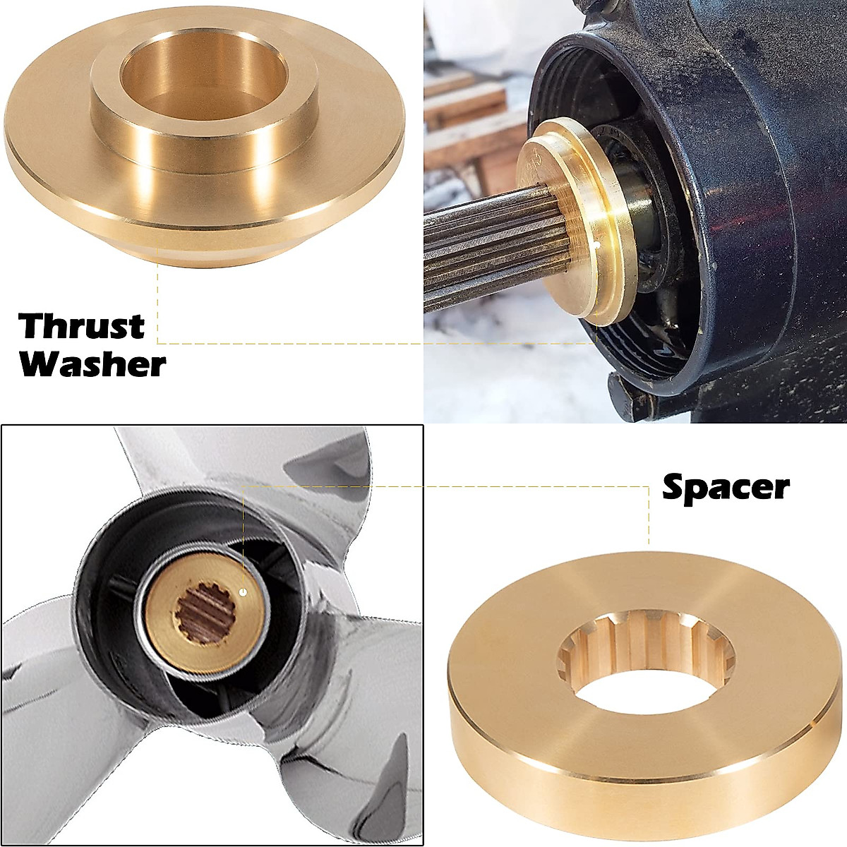 Outboard Upgrade Propeller Installation Hardware Tools Kit Fits for Yamaha Outboard 150-300 HP, Includes Thrust Washer, Spacer, Washer, Nut and Cotter Pin, Comparable to OEM Part Number 6E5-45987-01