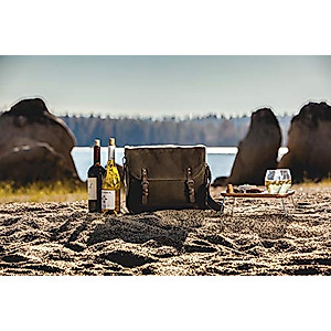 LEGACY - a Picnic Time Brand Adventure Wine Tote Glasses and Mini Table, 2 Bottle Picnic Bag, (Khaki Green with Brown Accents)