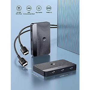4k@60Hz HDMI 2.0 Switch Splitter with 3.3FT HDMI Cable, JSAUX HDMI Switcher 3 in 1 Out, 3 Port HDMI Selector, Support 4K, 3D, HDCP 2.2, 1080P, HDR Compatible with PS5, PS4, HDTV, Fire Stick, Roku, PC