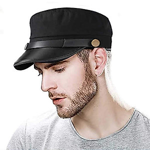 YUWXII Chauffeur Hat for Men Women, Classic Vintage Captain Hat Newsboy Cap Costume Hats (Black)
