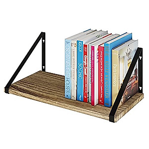 Wallniture Ponza Floating Shelves for Wall, 17"x8" Bookshelf for Large Books, Storage Shelves for Office, Hallway Living Room Decor, Set of 10, Burnt