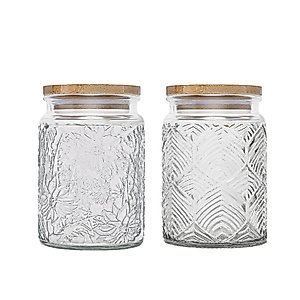 Prettidecor Vintage Glass Airtight Storage Jar with Airtight Bamboo Lid, 24 Oz Kitchen Glass Food Storage Containers for Candy, Coffee Tea Beans, Oats,Flour, Grains