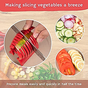 Tomato Slicer Holder with Ergonomic Grip and Dividers Vegetable Cutter for Precise Cuts Firm Tomatoes Lemons Potatoes Round Fruits Kitchen Cutting Aid Gadgets Tool