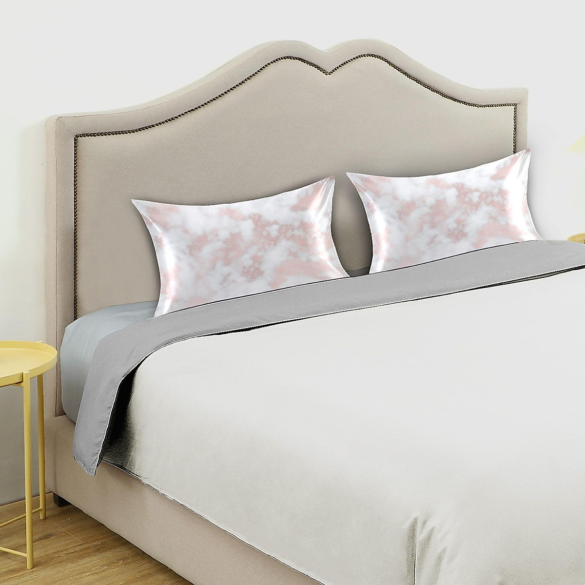 Blueangle Rose Gold Marble Satin Pillowcase for Hair and Skin Silk Pillowcase, Queen Size(20x30 inches) - Satin Pillow Covers with Envelope Closure