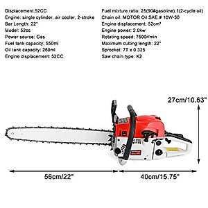 Frezon Petrol Chainsaw 22 Inch, Chainsaws Gas Powered 52CC 2 Cycle Gasoline Chain Saw for Trees Wood Garden Ranch Forest Cutting