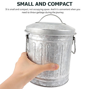 SEWACC Mini Galvanized Trash Can Small Trash Can with Lid Table Top Trash Can Metal Rubbish Bin Wastepaper Basket Flower Pot Pen Holder Kitchen Compost Bin Ash Bucket
