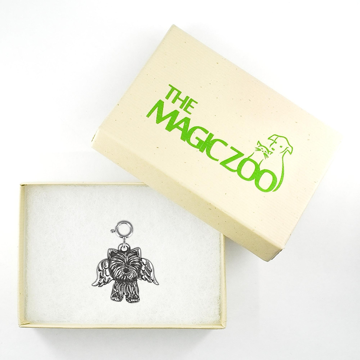 The Magic Zoo Sterling Silver Yorkie Angel Charm for Charm Bracelet – Handcrafted in the USA Yorkie Charms for Bracelets – Yorkie Angel Gift for Women