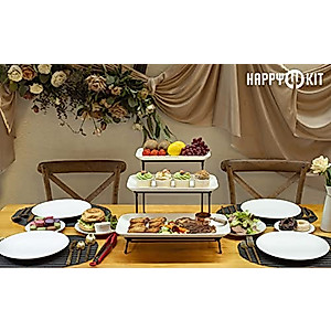 HAPPY KIT 3 Tier Serving Tray with Tong, Ceramic Rectangular Serving Platters for Cupcake Stand Display, 16/14/12inch Tiered Serving Tray with Collapsible Sturdy Metal Rack for Dessert Server Display