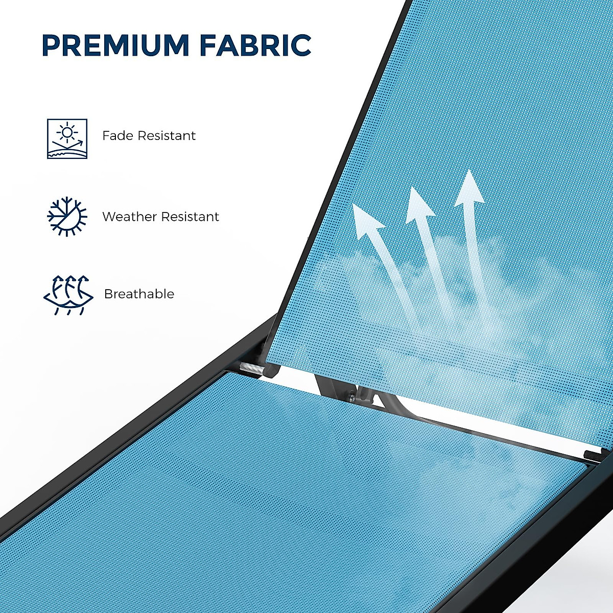 HOMSHADE Outdoor Aluminum Lounge Chair -Set of 2 with 5 Position Adjustable Backrest, Textilene Fabric, Two Wheels, Headrest for Pool, Beach, Turquoise