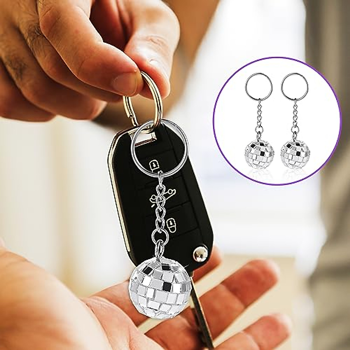 Disco Ball Keychain, 12 Pieces Disco Ball Party Favors Keychain 70s Disco Keychain Silver Mirror Ball Keychain Ball Party Supplies 1970s Party Favors Set for Halloween Christmas Party Decorations