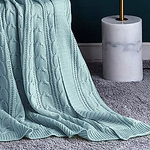 jinchan Throw Blanket Teal Lightweight Cable Knit Sweater Style Year Round Indoor Outdoor Travel Accent Throw for Sofa Comforter Couch Bed Recliner Living Room Bedroom 50x60 Inch