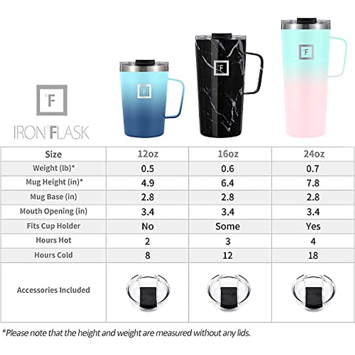 IRON °FLASK Grip Coffee Mug - 12 Oz, Leak Proof, Vacuum Insulated Stainless Steel Bottle, Double Walled, Thermo Travel, Hot Cold, Water Metal Canteen