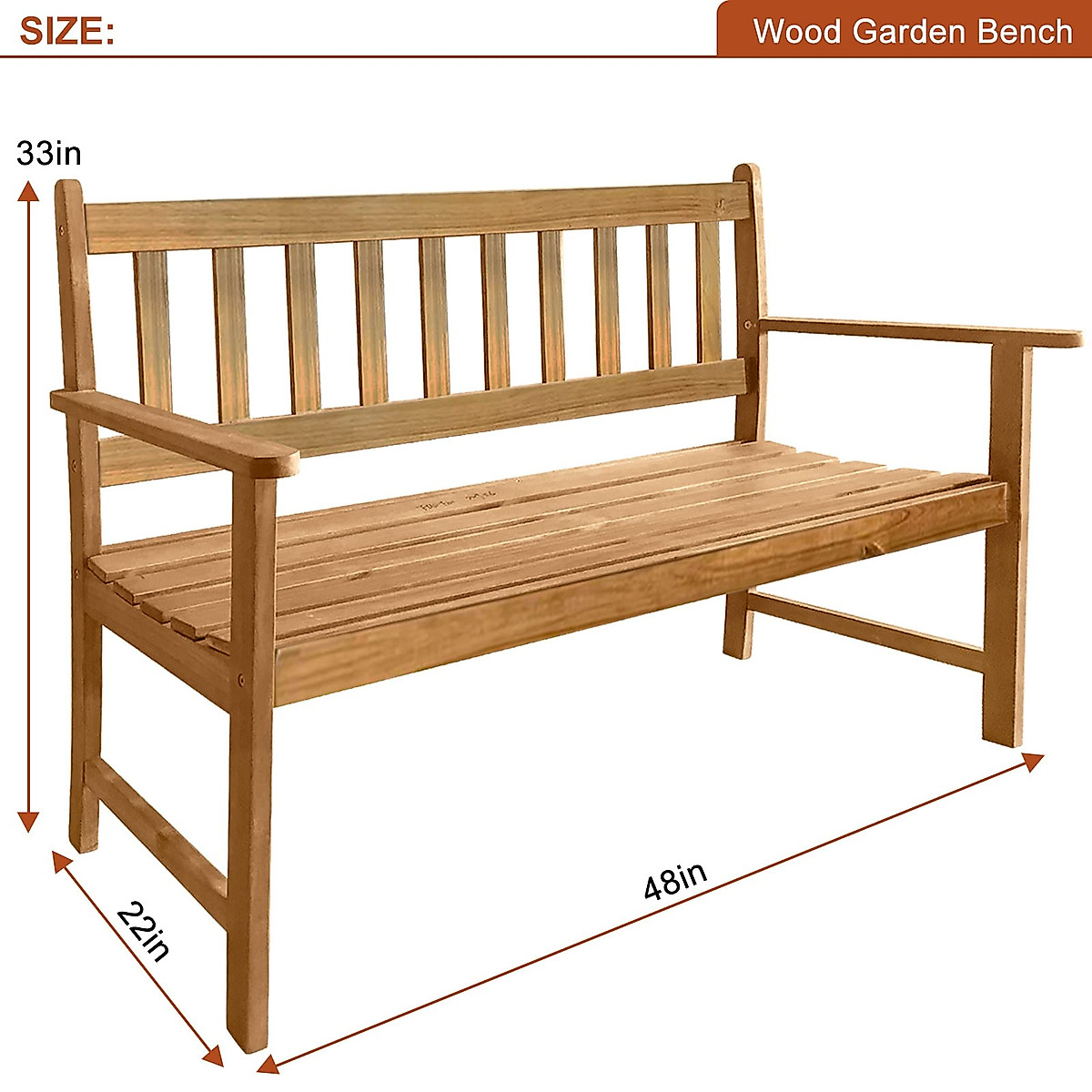 BSTOPHKL Outdoor Wood Bench 2-Person Garden Bench 705Lbs Weight Capacity Acacia Wood Patio Bench for Porch Lawn Balcony Backyard, Nature