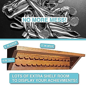 Athwana Premium Wooden Medal Display with Reinforced Shelf & Wooden Hooks I Easy Install I More Hooks & Extra Wide Shelf