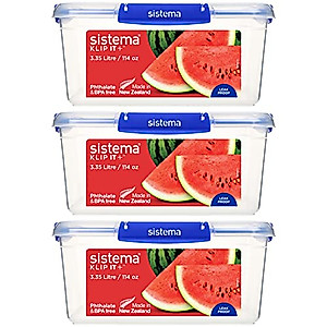 Sistema KLIP IT PLUS Food Storage Containers | 3.35 L | Airtight Containers Set | Leak-Proof Seal | Easy Locking Clips | BPA-Free | 3 Count