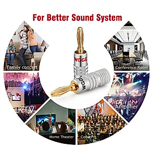 WGGE WG-009 Banana Plugs Audio Jack Connector 12 Pairs / 24 pcs, 24k Gold Dual Screw Lock Speaker Connector for Speaker Wire, Wall Plate, Home Theater, Audio/Video Receiver and Sound Systems…