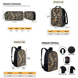 Uourmeti Deer Camo Boys Backpack and Lunchbox Pencil Case Set 3 in 1 Kindergarten Elementary Middle School Bookbags and Lunch Box Set for Teens Kids Book Bags Girls Big Scoolbags
