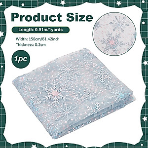 BENECREAT 1 Yard Snowflake Sequins Tulle, 61inch Light Blue Sheer Organza Fabric Snowflake Embroidered Mesh Lace for Garment Accessorie, Veils Dress, Curtain Home Christmas Decorations