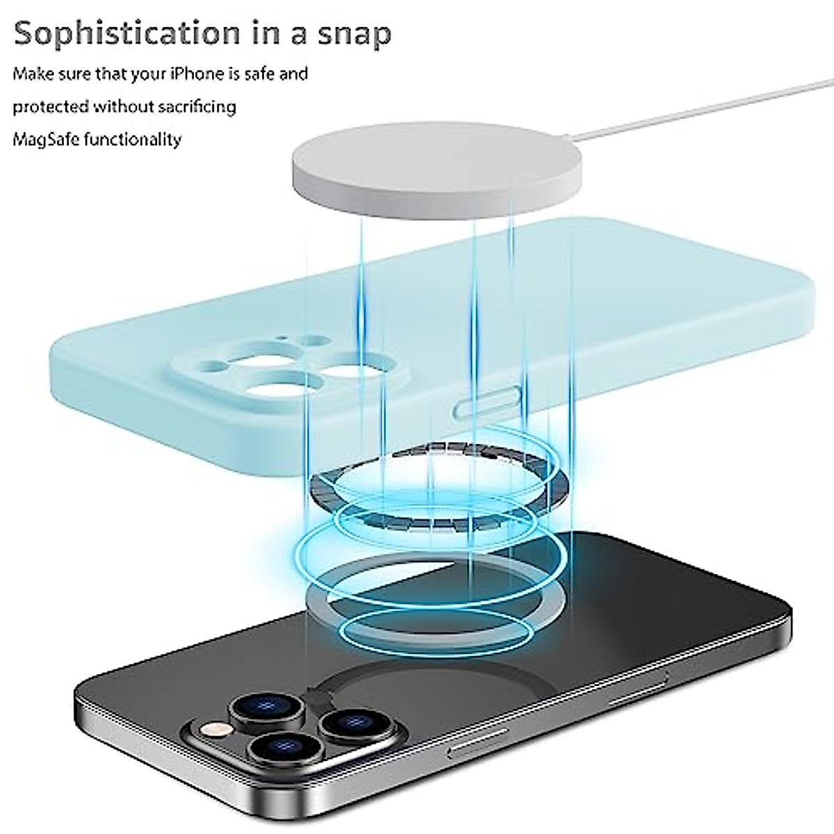 MCFANCE Silicone Magnetic Case for iPhone 14 Pro MagSafe Silicone Shockproof Phone Cover Case with Full Camera Protective, Soft Microfiber Lining for iPhone 14 Pro 6.1 inch 2022, Iceblue