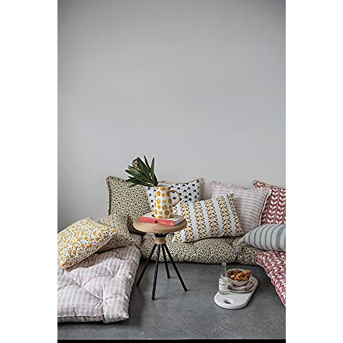 Creative Co-Op Cotton Printed Lumbar Embroidery & French Knots Pillow, Multicolored