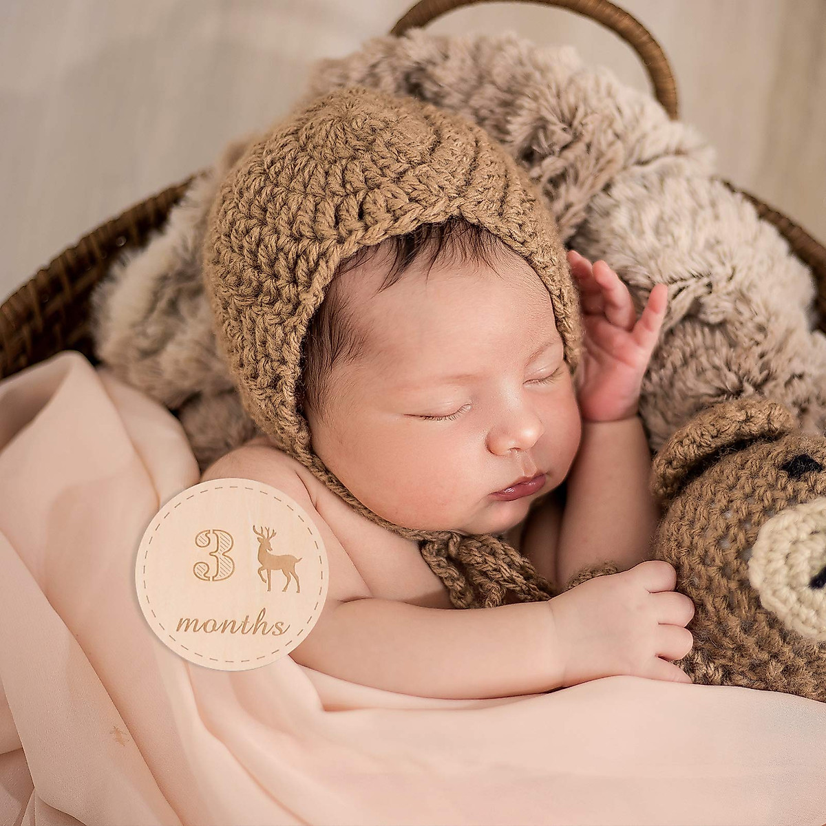 VALICLUD 12pcs Baby Monthly Cards Wooden Discs Milestone Cards Baby First Year Growth Photography Picture Commemoration Props