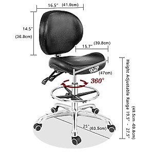 Drafting Chair Adjustable Tall Shop Stool, Rolling Chair with Backrest and Footrest for Computer, Studio, Workshop, Classroom, Lab, Counter, Home Office (Black)