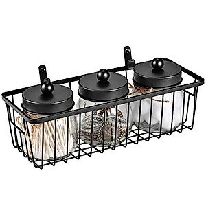 SheeChung Farmhouse Decor Metal Wire Bathroom Storage Organizer Basket Bins - for Cabinets, Shelves, Closets, Vanity Countertops, Under Sinks, Pantry, Laundry Room, Garage - Small, 2 Pack (Black)