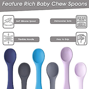 Baby Spoons - Big Silicone Feeding Spoon for Baby Led Weaning - Thick Handle, Flexible Construction, Soft Texture - Food-Grade Utensils, No BPAs - First Stage Infant & Toddler Essentials