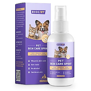 HICC PET Hot Spot Itch Relief Spray for Dogs, Cats - Pet Treatment Spray for Itchy, Irritated Skin, Allergy, Rashes - Lick Safe and Painless Wound Care Spray for All Animals (3.4 Fl Oz)