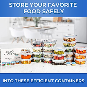 Shazo HUGE SET - 54 PCS - Food Storage Containers w/Airtight Lids (21 contianers + 21 Lids) w/6 Mini Containers, Leak Proof Lunch/Bento Box - BPA Free Freezer Safe - Plastic Storage Container Set