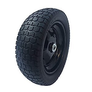 2 Pack Small 13x5.00-6 Flat Free Tire,Turf Tread,2.25"offset hub with steel rim ,5/8" ball bearing , Tire OD:299-309mm,12'',Tire SW:88.5-94.5mm, PU Foam wheel,small solid trolley wheel