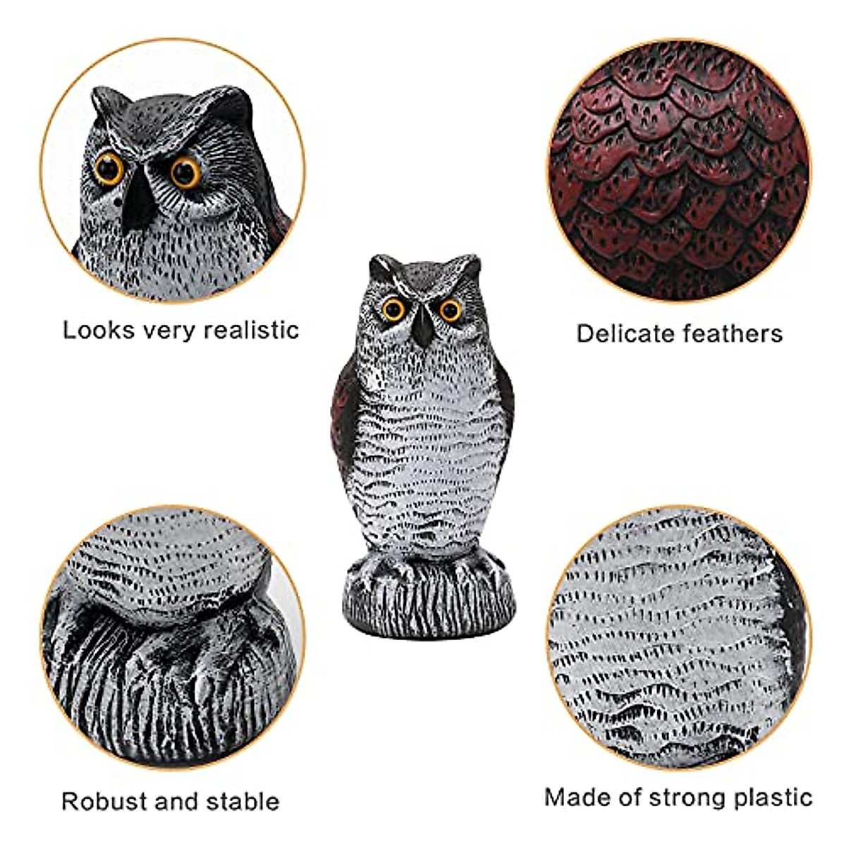 KKY 2 Packs Fake Plastic Owl Bird, Garden owl Statue,Can Repel Pigeons Away from The House, Garden, Pool.