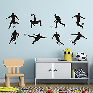 JUEKUI Soccer Player Wall Sticker Baby Boys Room Wall Decal Football Sticker Kids Bedroom Decoration Removable Vinyl W112 (Black)