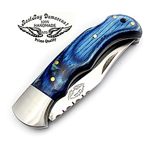 Best.Buy.Damascus1 Pocket Knife Blue Wood 420c Stainless Steel Folding Knife EDC hunting knife Pocket Knife for Men Gifts for Men