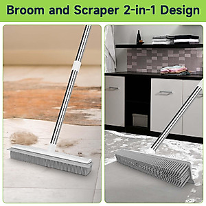 Pet Hair Removal Rubber Broom, Carpet Brush with Squeegee for Cleaning Pet Hair, Hair Fur Remover Silicone Dog Hair Floor Brush, Dual-Sided for Pet Grooming and Lint Removal for Couch and Clothes