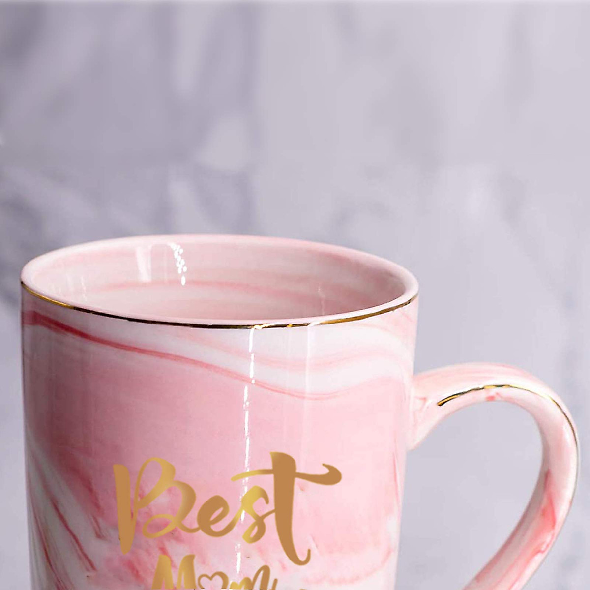 UONMAY Best Mom Ever Coffee Mug Mothers Day Gifts for Mom from Kids Daughter Son Novelty Mug Marble Ceramic Tea Cup 14oz Birthday Presents Mugs with Exquisite Box Packing and Greeting Cards Pink