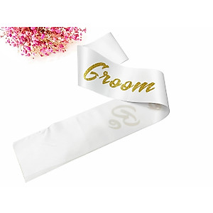 Ashaqshnglee Groom to Be Sash, Groom Sash Bachelor Party Funny Accessory for Future Groom Wedding Gift Idea from Bride to Be White Gold