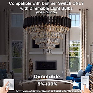 AXILIXI Crystal Chandelier Contemporary, 24" Modern Living Room Chandelier, K9 Crystal Ceiling Lights Fixtures, Round 5 Tiers Pendant Lighting Chandelier Black for Entryway Dining Room Staircase