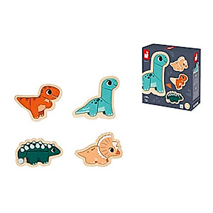 Janod 4 FSC Wood Dinosaur Progressive Puzzles-2 to 5 Pieces-Children’s Toys-Educational Games-Early-Years Toys-18 Months +, J05824, Multicolor
