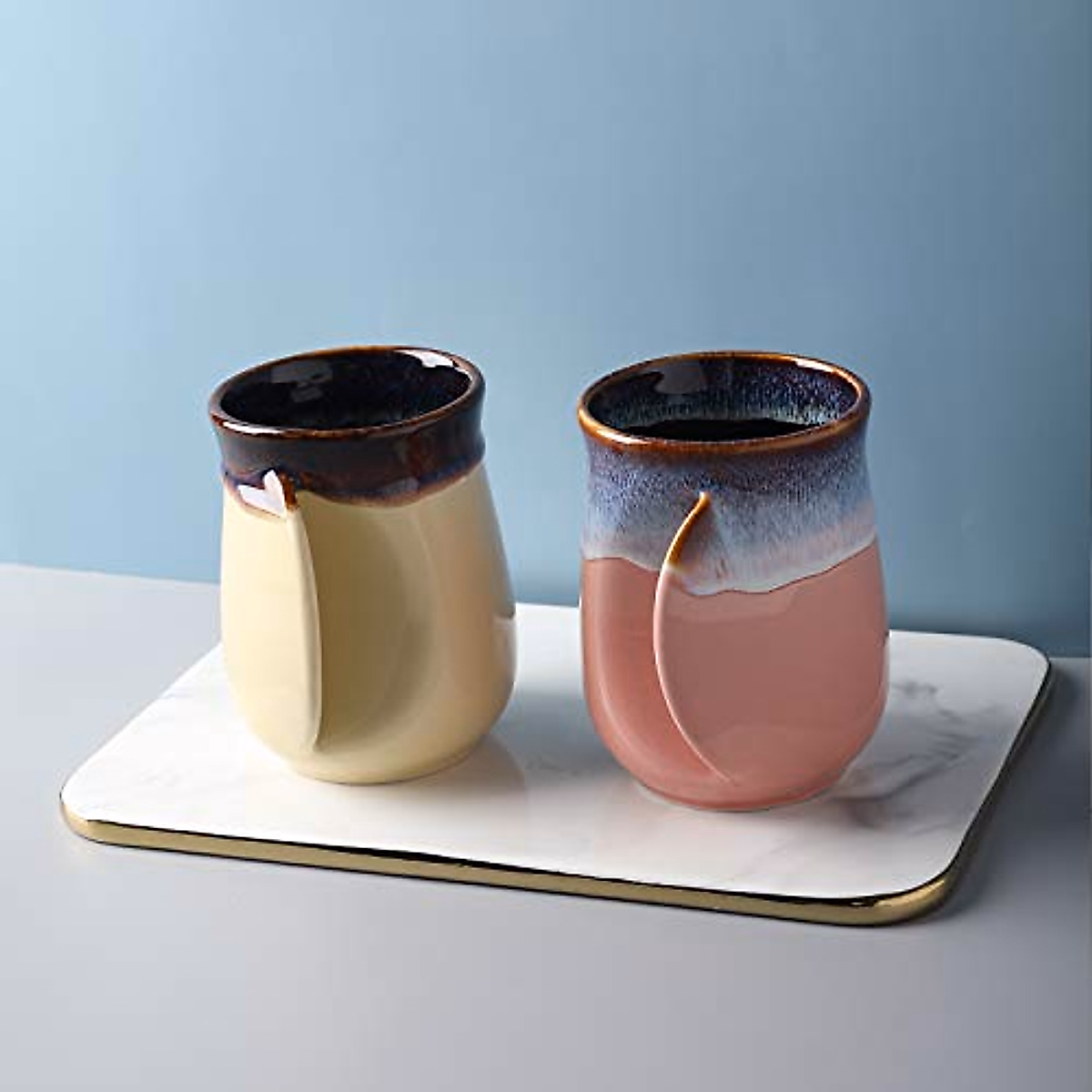 Selamica Porcelain 18oz Novelty Right-handed Handwarmer Mug, Coffee Mug, Tea Mug, gift for family friends and couple - Pink