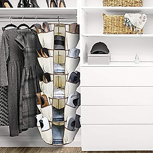 Smart Design 5-Tier Smart Carousel Organizer w/ 40 Pockets & Steel Metal Hook - 360 Degree Swivel - Heavy Duty Fabric - Clothing, Shoes, Misc. Item - Home Organization (13 x 51.8 Inch) [Beige]