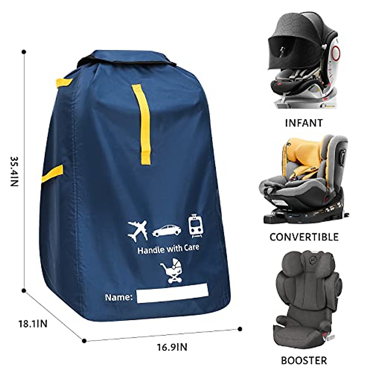 Car Seat Travel Bag for Air Travel, Durable Water Resistant Protector Foldable Infant Carseat Bag Airplane Gate Check Bag with Padded Straps, Stroller Bag for Airplane, for Safe & Secure Car Seat