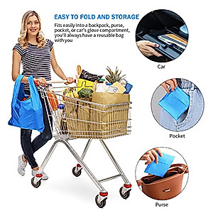 Chumia 50 Pack Reusable Grocery Bags Foldable Portable Shopping Bags Polyester Washable Grocery Bag with Handles (Sky Blue)