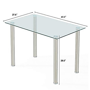 COSVALVE Tempered Glass Dining Table,Table with Rust Resistant Legs,for Kitchen Dining Room Restaurant Coffee Shop Domestic 28in x 43in(Clear Dining Table)