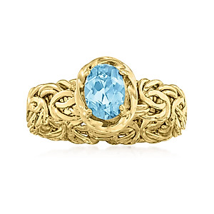 Ross-Simons 0.90 Carat Swiss Blue Topaz Byzantine Ring in 18kt Yellow Gold. Size 10
