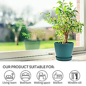 Faxinny Set of 6 Plastic Planters with Saucers ,7.5/7/6.5/6/5.5/4.5 Inch Plant Pots with Drainage Hole and Tray for All Indoor Plants, Flowers, Snake Plant and Succulents ,Green