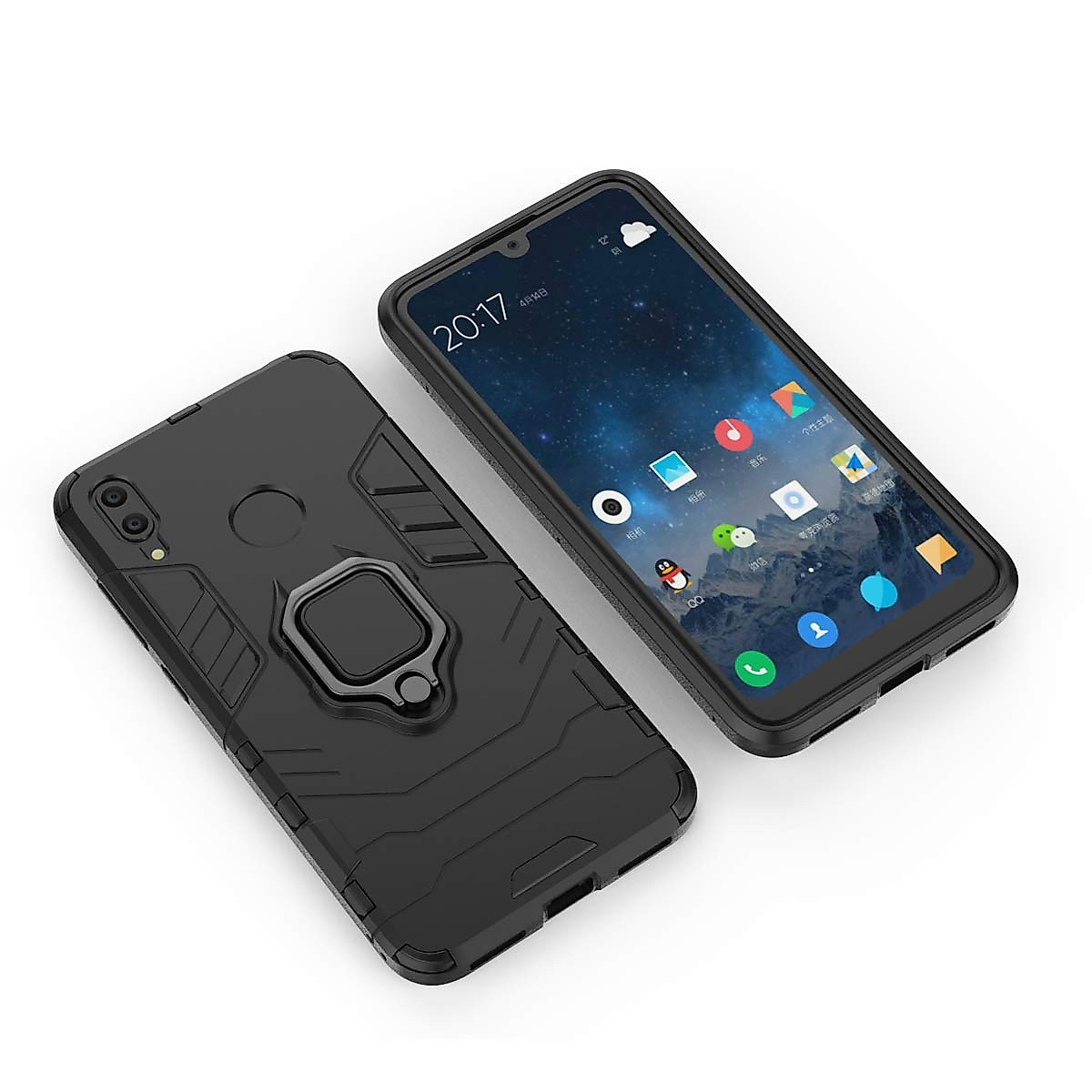 for Huawei Y7 2019 Case,Hybrid Heavy Duty Shockproof Armor Dual Layer Protection Defender Back Case Cover for Huawei Y7 2019 Tempered Glass Screen Protector (Black) (Black)